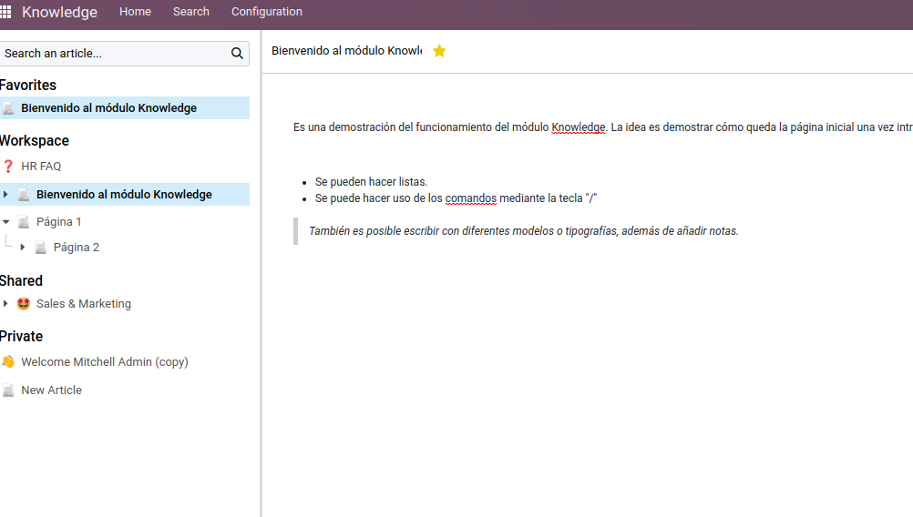 Módulo Conocimiento en Odoo | Sygel